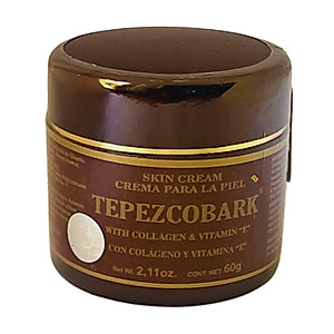 Tepezcohuite Cream (Tepezcobark), with Collagen (Colageno) & Vitamin E, 2.11oz, 60 gr, in E, 100% Natura, great for all skin concerns