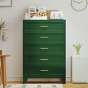 KAIFAM 5 Drawer Dresser, Dressers & Chest of Drawers for Bedroom, Metal Storage Cabinet Organizer with Drawers for Living Room, Hallway, Entryway, Home Office (Dark Green)