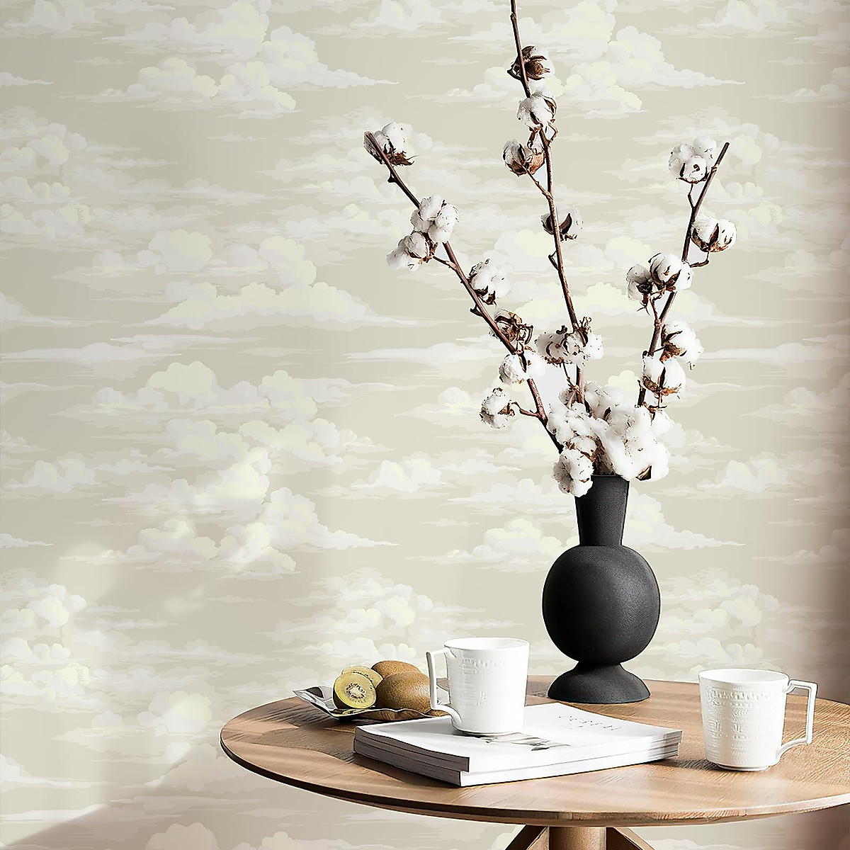 JiffDiff Wallpaper Peel and Stick White Cloud Wallpaper for Bedroom Mural Grey Wallpaper 17.3" x 118" Self Stick Neutral Wallpaper Modern Abstract Wallpaper