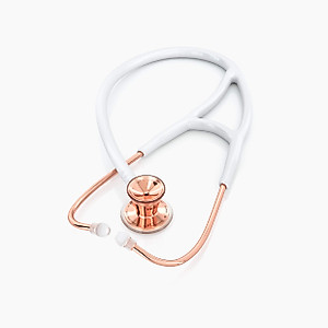 MDF Instruments, ProCardial Core™ Cardiology Stainless Steel Dual Head Adult-Pediatric Stethoscope with Adult Cardiology Bell Convertible Attachment - Free-Parts-for-Life (MDF797DD) (Rose Gold/White)