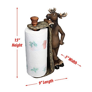 Rivers Edge Products Countertop Paper Towel Holder, Unique Resin and Wood Paper Towel Holder, Novelty Napkin Roll Holder for Counter, Giftable Animal Paper Towel Stand, Moose