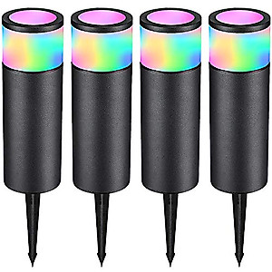 LEONLITE RGB LED Bollard Landscape Light, 4.5W Low Voltage Path Lights Outdoor, 12V-24V AC/DC Landscape Pathway Lights for Garden, Color Changing, Memory Function, IP65 Waterproof, Aluminum, Pack of 4