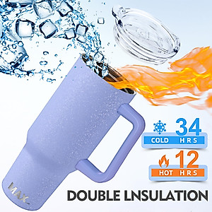 MaxBase 40 Oz Shiny Tumbler with Handle and Straw Lid, Insulated Reusable Stainless Steel Travel Mug Keeps Drinks Cold up to 34 Hours, 100% Leakproof Bottle (Crack-Blue)