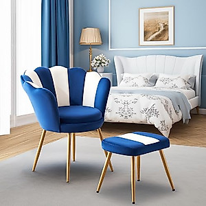 MoomJiee Velvet Accent Chair with Ottoman Set of 2,Upholstery Modern Club Chair with Footrest,Comfy Barrel Living Room Armchair with Golden Metal Legs for Bedroom Living Reading Room Office