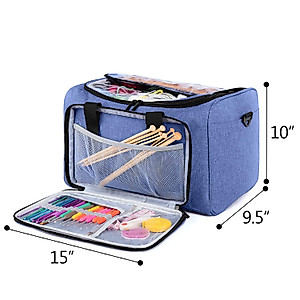 Teamoy Knitting Bag with Inner Detachable Divider, Yarn Storage Crochet Bag for Unfinished Projects, Crochet Hooks and Other Accessories, Dark Blue