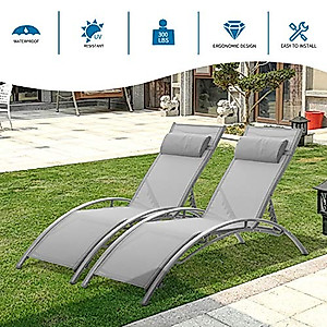 2 PC Outdoor Patio Adjustable Chaise Lounge Set,Backrest Sun Recliner Chair Lounger with Lightweight Frame for Beach Pool and Yard
