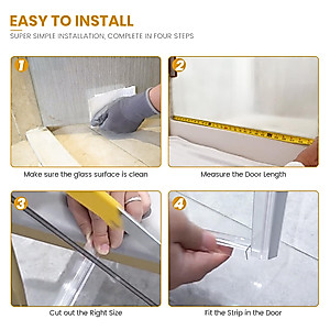 Bathroom Shower Glass Door Bottom Seal Strip, 2PCS 36 Inch Long Clear PVC Seal Strips for 3/8"(10mm) Thick Framless Glass Door Panel