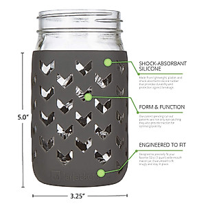 JarJackets Silicone Mason Jar Sleeve - Fits 32oz (1 quart) REGULAR or WIDE-Mouth Jars … (1, Charcoal)