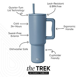Simple Modern 40 oz Trek Tumbler with Handle and Straw Lid | Cup Holder Friendly Insulated Stainless Steel Travel Mug | Blue Dune