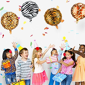 20 Pieces Animal Pattern Balloons 18 Inch Forest Animal Foil Balloons Deer Tiger Zebra Leopard Round Aluminum Balloons Party Favors for Jungle Safari Themed Birthday Party