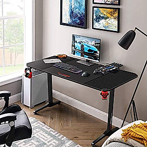 VITESSE Gaming Desk 63 Inch, Ergonomic Gamer Computer Desk with Mouse Pad, PC Gaming Tables with Chargeable Gaming Handle Rack, Cup Holder Headphone Hook