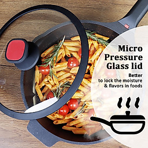 NonStick Deep Frying Pan with Lid, 11 IN 5 Quart Saute Pan for Cooking, 100% PFOA Free Food Grade Aluminum Chef Pan for Kitchen, Gas, Stove Top, Induction Deep Pan Easy to Clean, Large Skillet