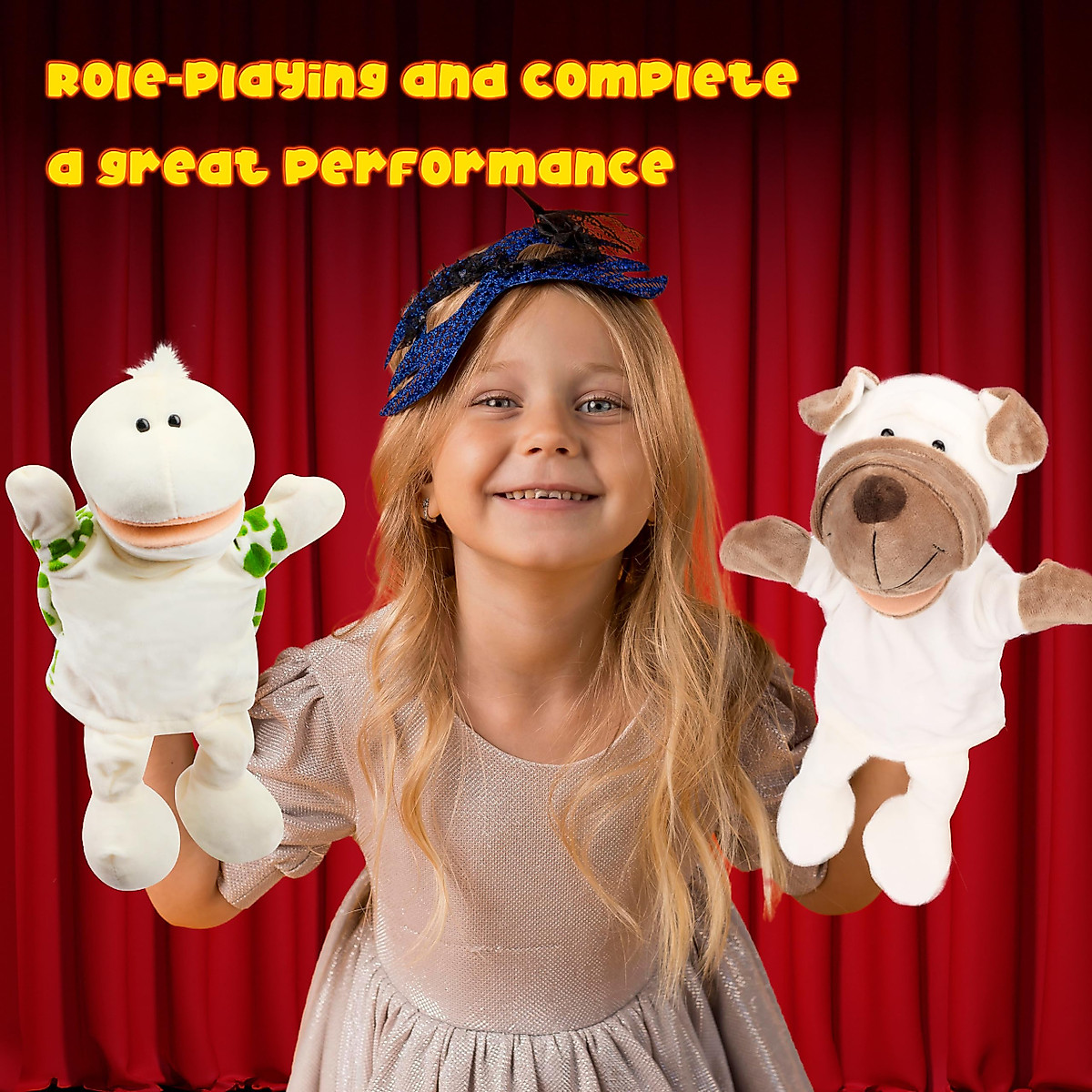 Easfan Puppy Hand Puppet Soft Animal Plush Toy with Movable Mouth Interactive Storytelling Cute Dog Toys Creativity and Imagination Christmas Birthday Gifts for Toddlers Kids,12.5''