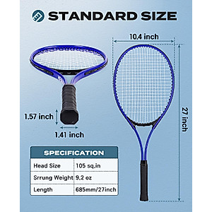 HIRALIY Adult Recreational 2 Players Tennis Rackets,27 Inch Super Lightweight Racquets for Student Training and Beginners, Racket Set Outdoor Games