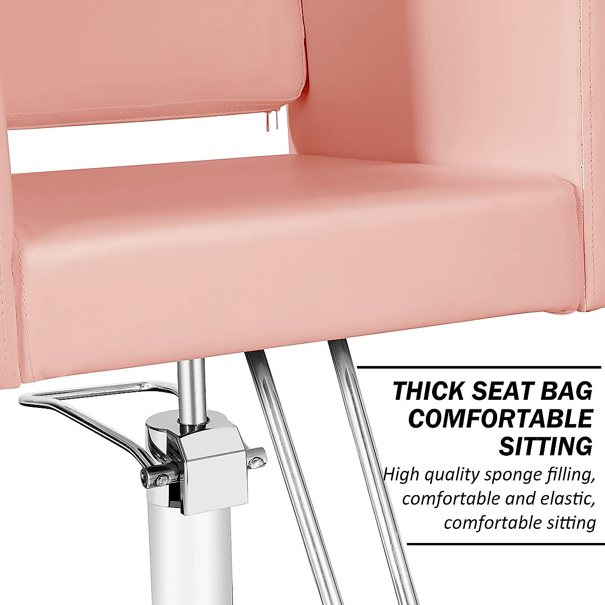 Paddie Hydraulic Salon Chair for Hair Stylist, 360 Degrees Rolling Swivel Barber Chairs All Purpose Beauty Spa Equipment, Max Load Weight 330 Lbs (Pink)