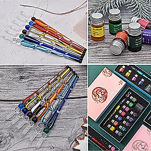SIPLIV Glass Dip Pen Ink Set Crystal Spiral Pattern Dip Pen Ink Set with 12 Colorful Inks, Calligraphy Pens Kits for Art, Writing, Signatures, Desktop Decoration - Yellow