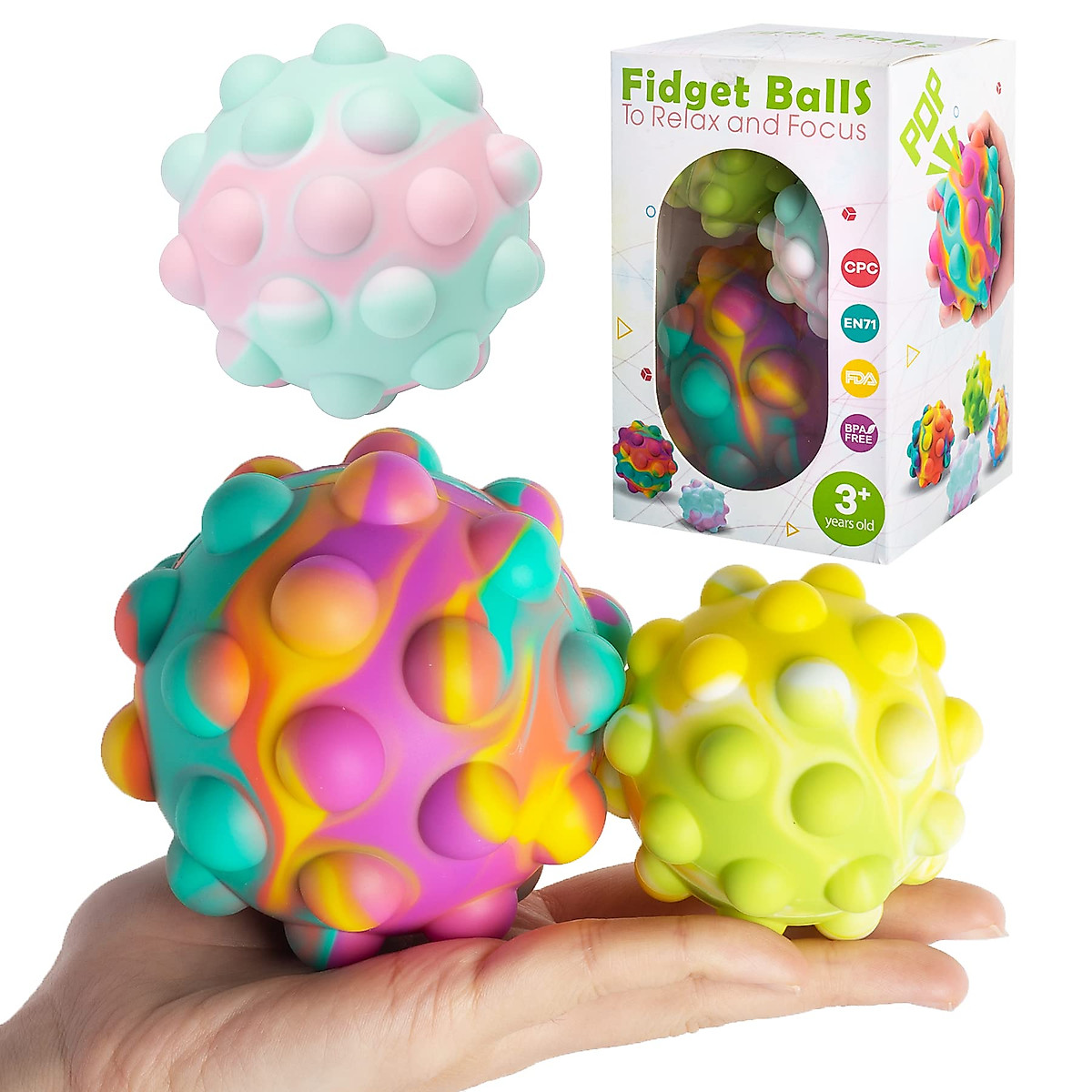 Stress Balls Fidget Toys for Adults and Kids Gift, Big Squishy Pop It Sensory for Autism Relief (1 Big Red and 2 Small Balls)