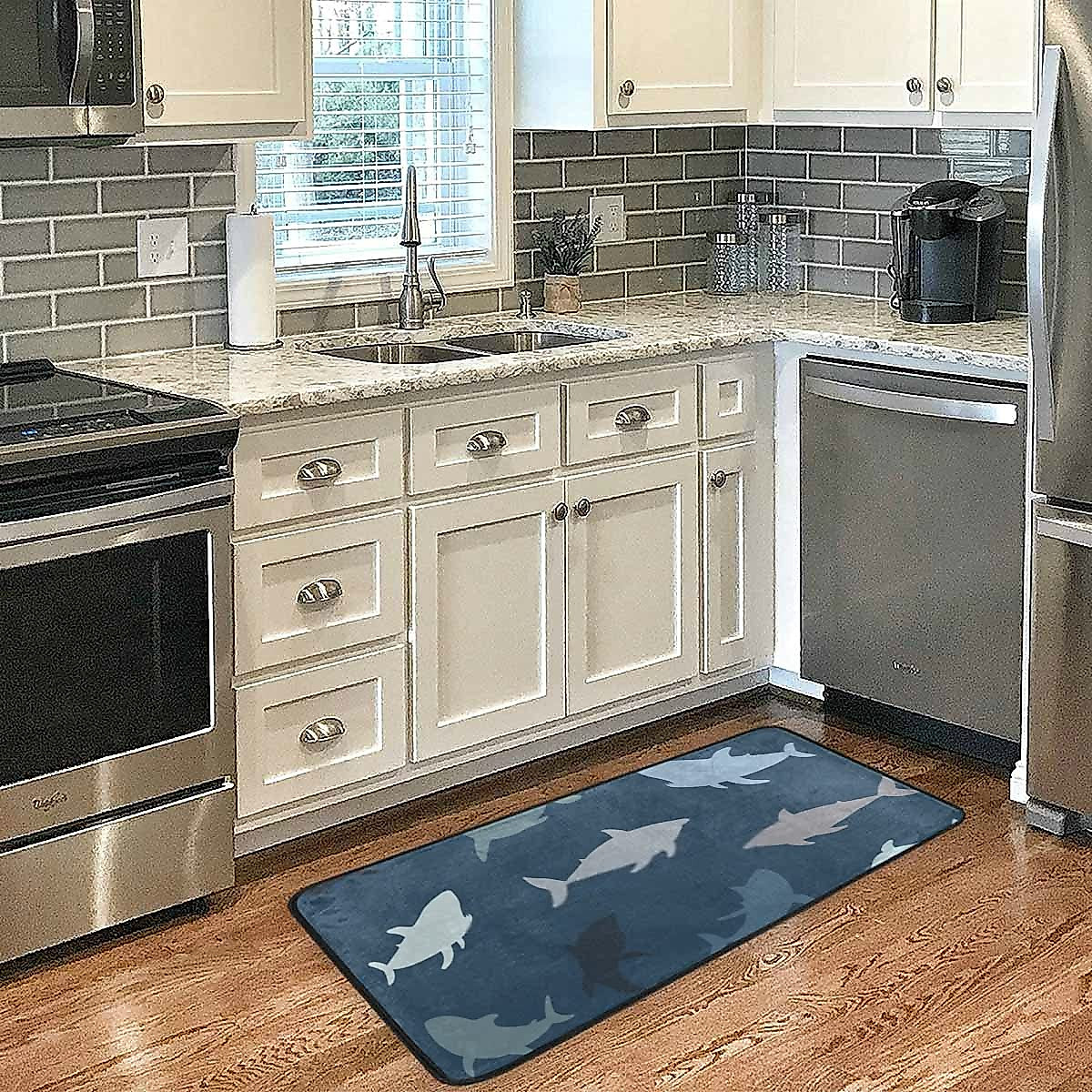 Anti Fatigue Kitchen Mat Shark Sea Animal Wild Hand Non Slip Kitchen Rug Runner 39"x20" Comfort Standing Mats Kitchen Carpet