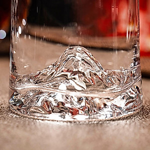 Crystal Whiskey Glasses,Hand Blown lead-free,Thick-Bottomed Mountain Glasse,Design of cup mouth to prevent splashing,Suitable for Scotch,bourbon,beer,old cocktail and other drink(Clear 2PCS)