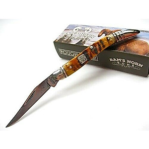 S.S. Folding Knives Rough Rider Rr1548 Brown Ram Horn Toothpick Straight Open Folding Pocket Knife Outdoor Survival Hunting Knife for Camping by Survival Steel