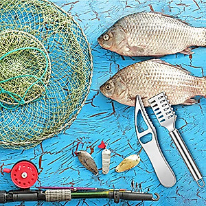 4 Pieces Stainless Steel Fish Scale Remover Cleaner Kitchen Fish Scaler Fish Skin Graters Cleaning Peeler Scaler Scraper with Bottle Opener for Kitchen Fish Cleaning Tools