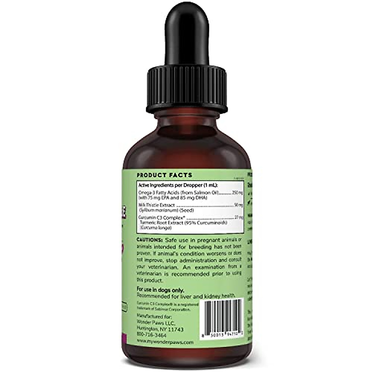 Wonder Paws Milk Thistle for Dogs, Liver Support for Dogs, Supports Kidney Function for Pets, Detox, Hepatic Support, with Wild Alaskan Salmon Oil & Curcumin, Omega 3 EPA & DHA - 2 oz Pet Supplement