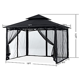 MASTERCANOPY Outdoor Garden Gazebo for Patios with Stable Steel Frame and Netting Walls (10x12,Black)
