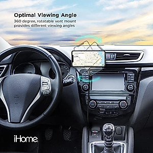 iHome Magnetic Wireless Charging Air Vent Car Mount, 10W, for iPhone 12/13, Compatible with MagSafe Cases (Black)