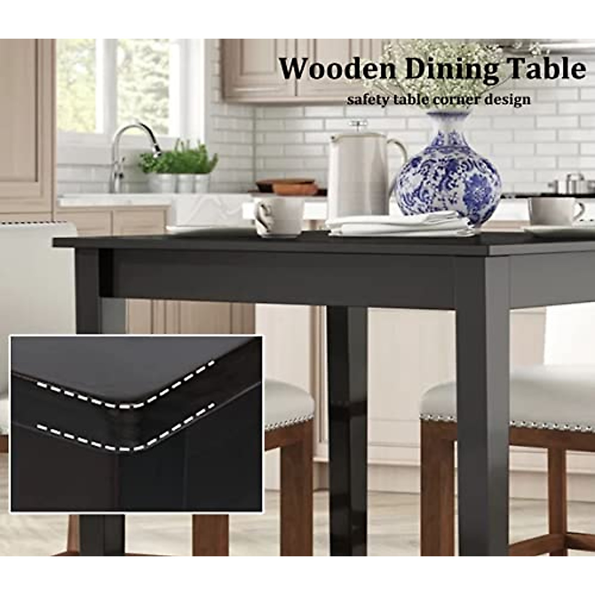 Pazidom Small Dining Table Set 3 Piece Wood Dinning Room Table Set for 2, Square Kitchen Table and 2 Chairs, Space Saving Dinette for Kitchen, Dining Room, Appartment, Dark Brown