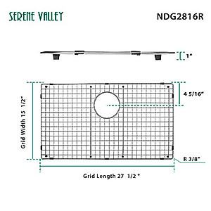 Serene Valley Sink Bottom Grid 27-1/2" x 15-1/2", Rear Drain with Corner Radius 3/16", Kitchen Sink Grid NDG2816R