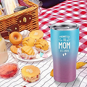 NUI LIVING Promoted to Mom Est 2024 Tumbler - New Mom Gifts Ideas - First Time Mom - Mom to be - Mommy w/New Baby Gift - Cute Expecting Mother to be Baby Shower Presents for Her (Purple Teal 2022)