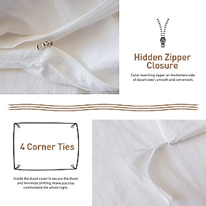 BISELINA French Linen Duvet Cover Set 3pcs with Hidden Zipper Closure Natural Flax Cotton Blend Solid Color Soft Breathable Luxury Farmhouse Bedding -Queen Size, White