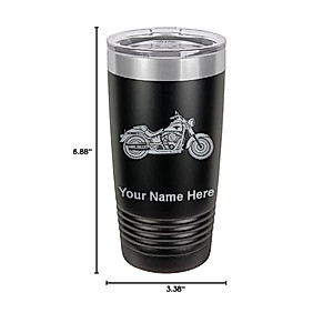 LaserGram 20oz Vacuum Insulated Tumbler Mug, Motorcycle, Personalized Engraving Included (Black)