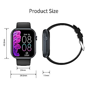 Smart watch, answer/dial phone, 1.83 inch fitness tracker, applicable to Android, IOS, sleep monitoring with blood pressure and blood oxygen, IP68 waterproof, applicable to men and women（Black）
