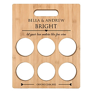 Maverton Personalized Wine Rack for Pair - Wine Holder with Overprint - Wooden Table Stand for Wedding - 6 Wine Bottles Organizer for Couple - for Anniversary - for Christmas - Love