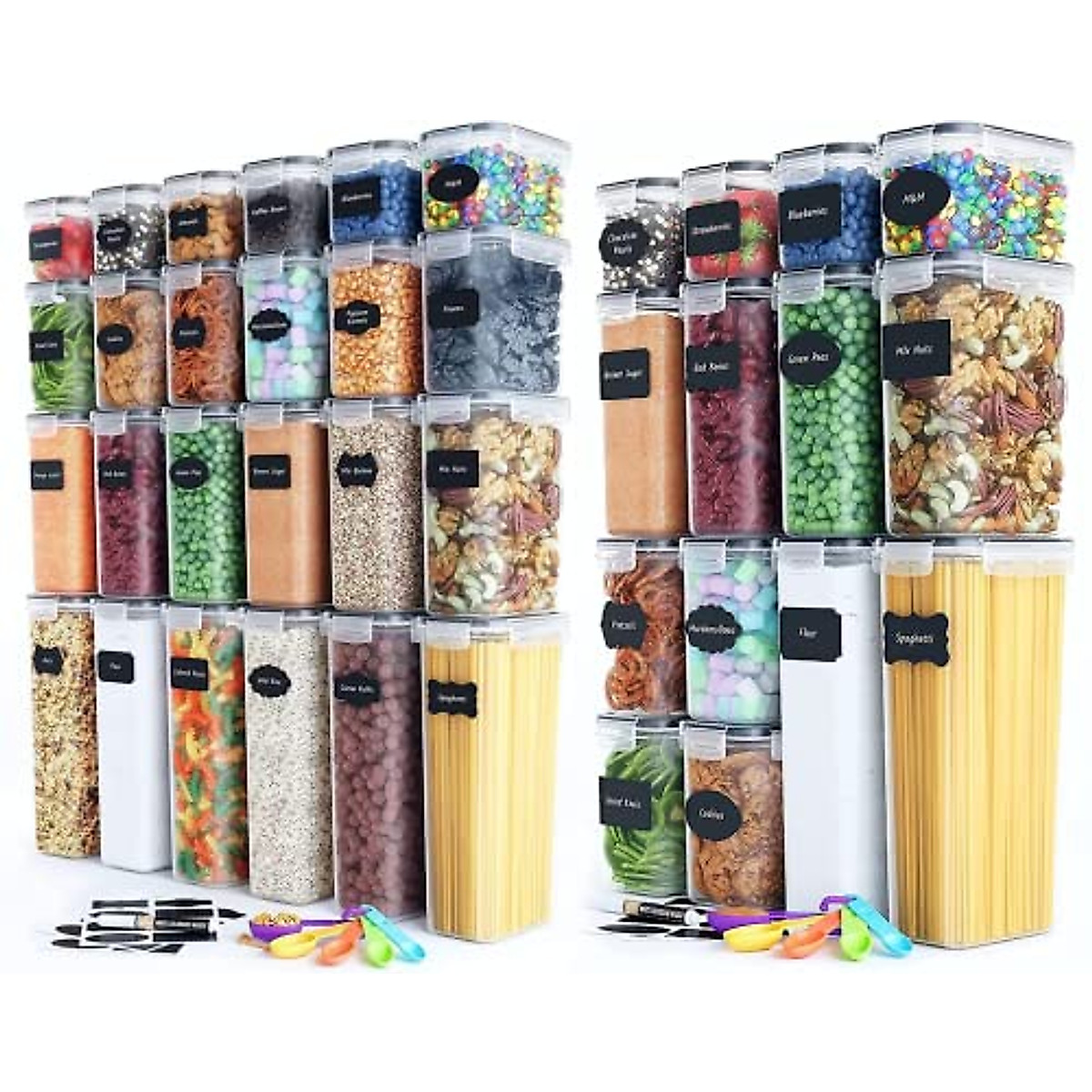 Chef's Path Superior 38 Pack Airtight Food Storage Containers with Lids - Plastic Food Canisters for Pantry Organization and Storage - Ideal for Cereal, Flour and Sugar Storage