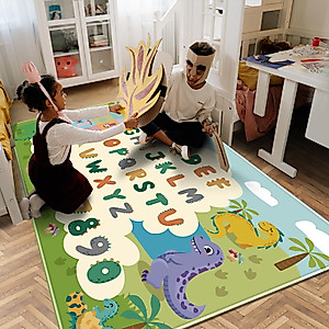 Kids Rug for Playroom,59 X 39.3 Inch Dinosaur Kids Play Mat ABC Classroom Rug,Non-Slip Cute Alphabet Rug Soft Kids Floor Mats Carpet,Toddler Baby Playroom Mat for Kids Room Classroom Playroom