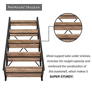 BON AUGURE Rustic Ladder Bookshelf Bookcase, Industrial 5 Tier Ladder Shelf Shelving Unit, Wood and Metal Leaning Shelves for Living Room (Vintage Oak)