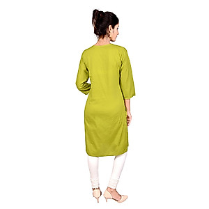 Chichi Women's Indian Plain Cotton Kurti Top, Green, Medium