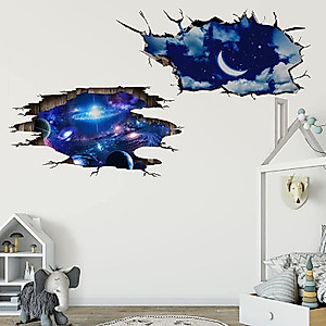3D The Milky Way Removable Wall Decal Galaxy Stickers Cosmic Home Wall Art Decor for Boys Bedroom Nursery Baby Playroom Living Room Wall Decoration, Blue
