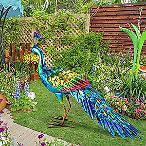 chisheen Peacock Statue Garden Decor Metal Peacock Yard Art Lawn Decoration Outdoor Sculpture