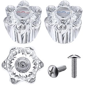 Enhon Shower Knob Replacement, Compatible with Pfister Contessa and Windsor Tub and Shower Faucets, 2 Piece Hot and Cold Faucet Handle Replacement, Newer Style, Clear Acrylic