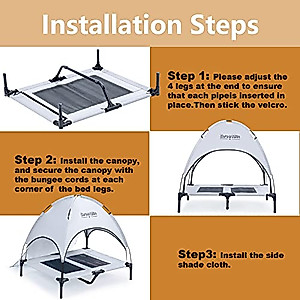 SweetBin S/M/L Outdoor Elevated Dog Cot with Canopy & Side Shade for Camping Small Medium Dogs (Carry Bag), Portable Cooling Raised Dog Bed with and Side for Beach