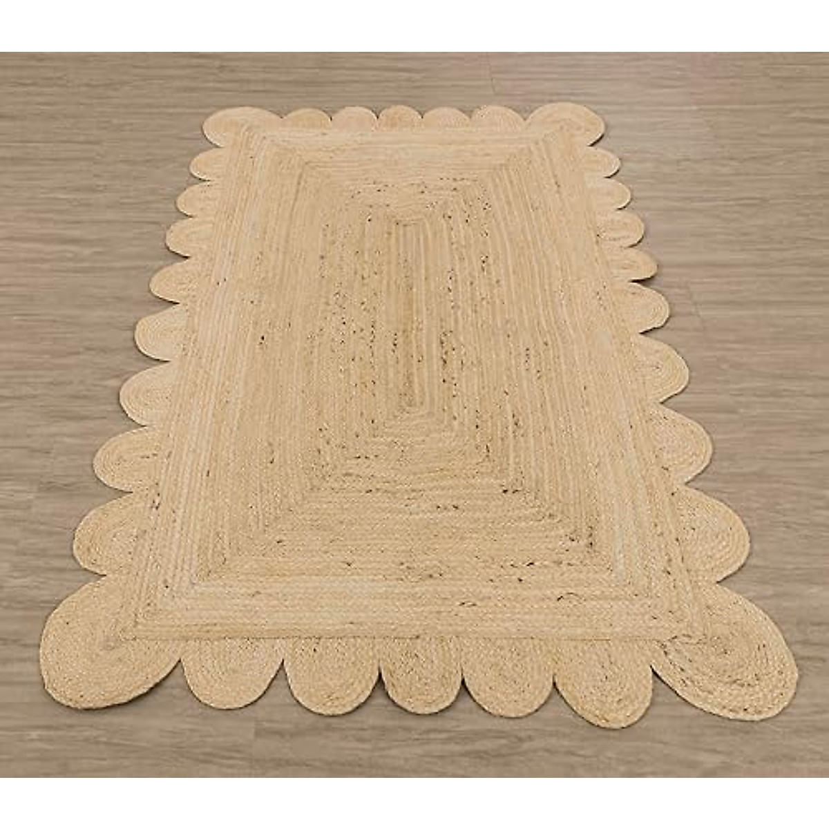 Generic Handwoven Scalloped Jute Area Rug 2x3/3x5/4x6-Braided Jute Runner Rug 2.5x6 ft for Kitchen/Hallway-Natural Farmhouse Scallop Jute Rug 5x7-Reversible Jute Rug 8x10 (Beige, 4' x 6' Feet)