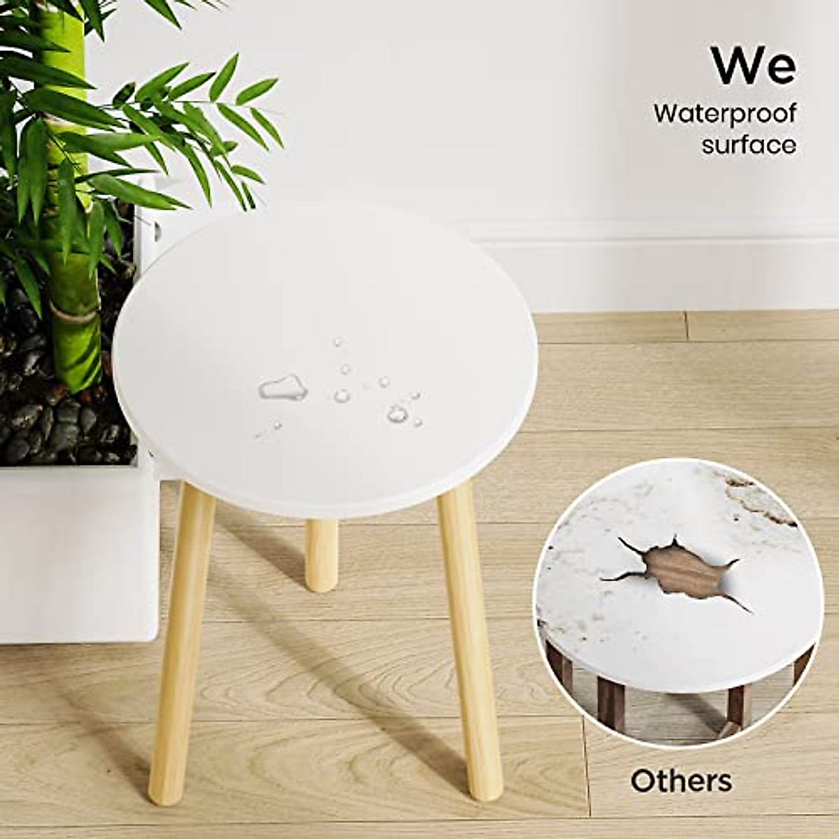 Plant Stand Indoor, 16.5 in Tall Plant Stand Indoor, Wood Plant Stand White, Plant Stool, Plant Stands for Indoor Plants, Small Side Table, Plant Tables, Small Round Mid Century Modern Plant Stand