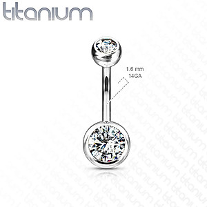 FIFTH CUE 14G Grade 23 Solid Titanium Double Gem Ball Naval Belly Button Ring (1/2" (12mm) 5 & 8mm Aqua)