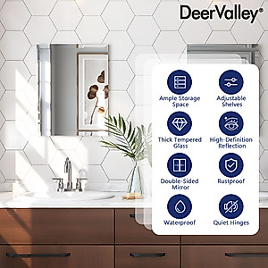 Deer Valley Medicine Cabinet with Mirrors, 15" x 19" Recessed Vanity Mirror for Bathroom, Wall Cabinet with Double Sided Mirror Frameless Rectangle, Adjustable Glass Shelves