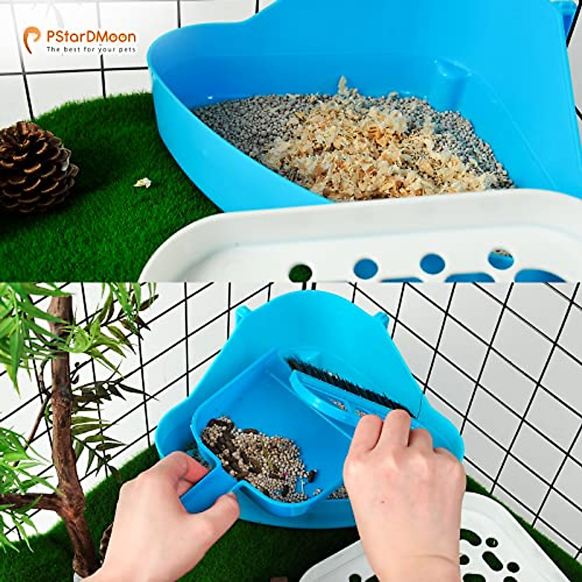 Triangle Rabbit Litter Box Bunny Potty Training Corner Small Animal Toilet Litter Box Pet Toilet Bedding Pee Pan Tray for Baby Rabbit,Guinea Pigs,Chinchillas,Ferrets (Blue)