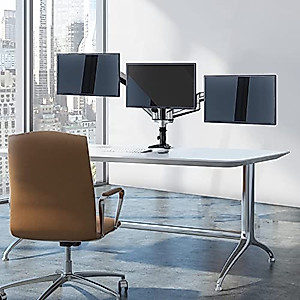 HUANUO Triple Monitor Stand - Full Motion Articulating Gas Spring Monitor Mount Fit Three 17 to 32 inch Flat/Curved LCD Computer Screens with Clamp, Grommet Kit, Silver