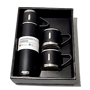 BT53 Stainless Steel 500 ML Vacuum Flask/Bottle/Thermos for Hot and Cold Drinks with Three Cups (Black)